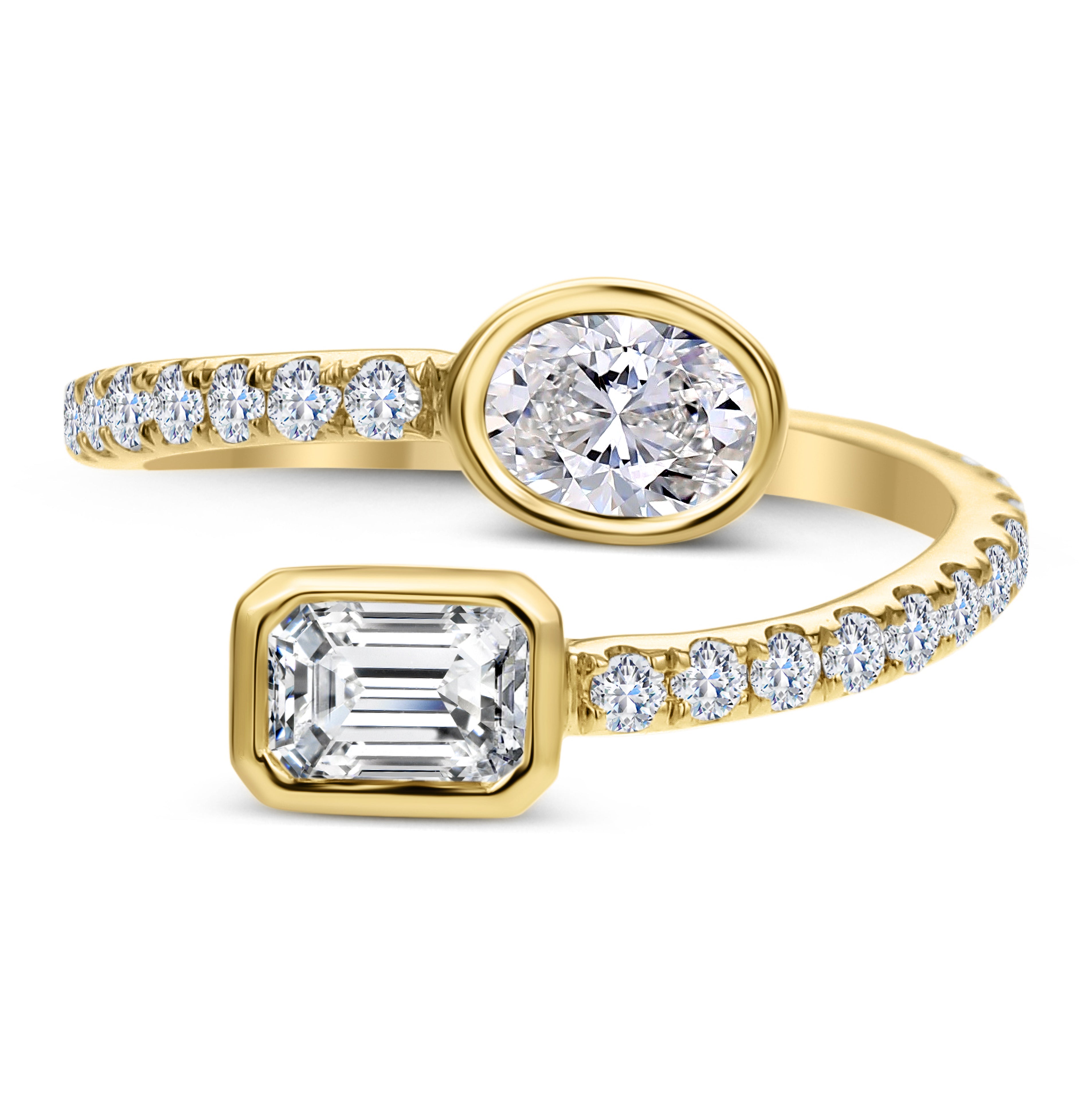 2-Stone Round Emerald-Cut & Oval Diamond Ring | 18K Gold – Valobra ...